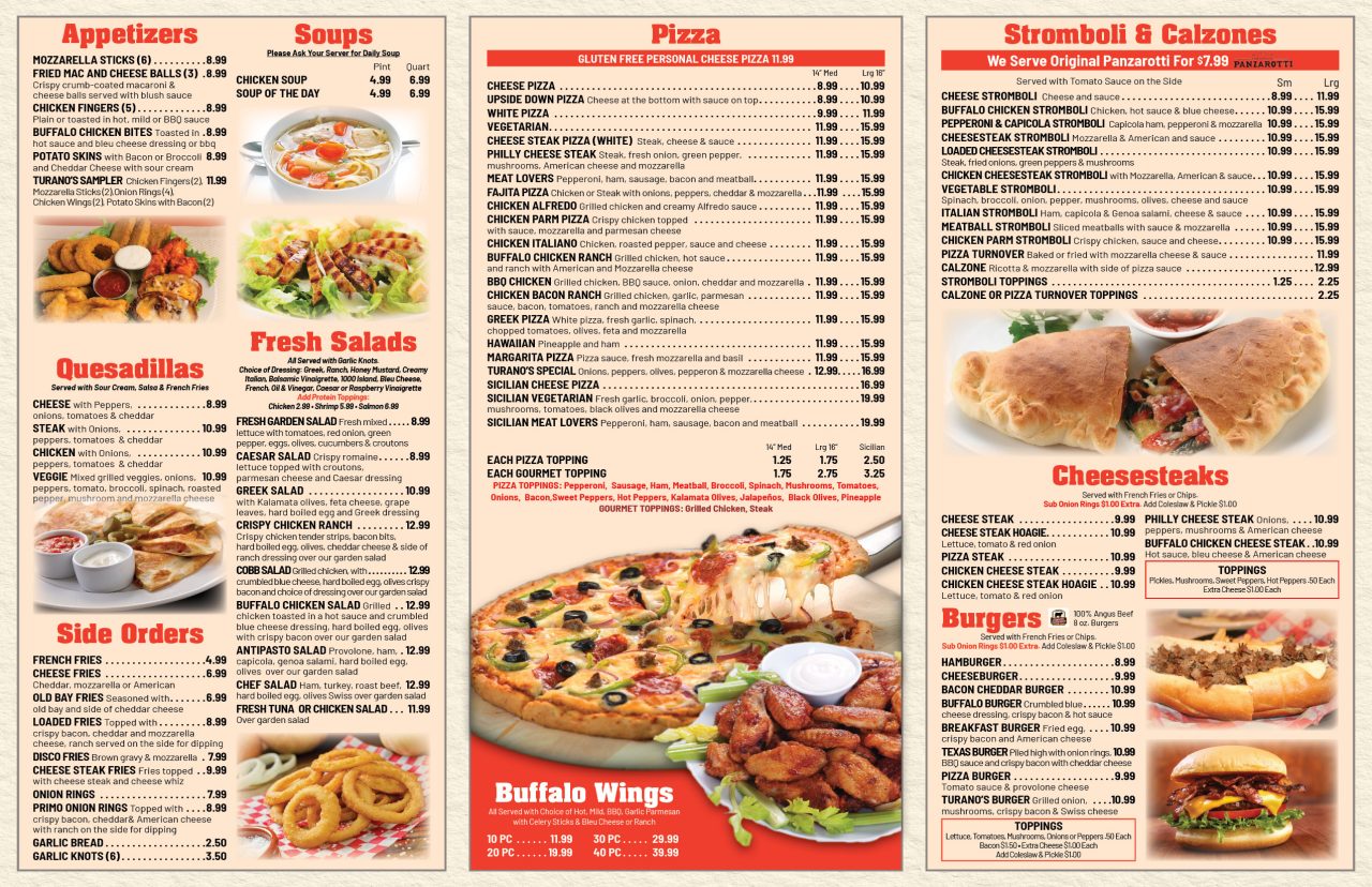 Our Menu | Turano's Pizza & Grill
